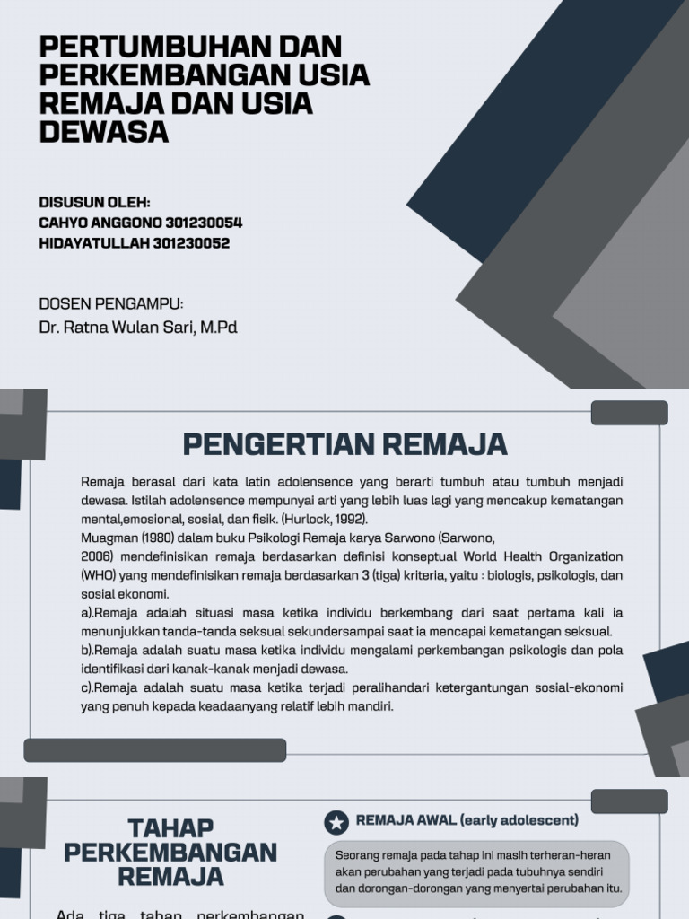 Pertumbuhan Dan Perkembangan Usia Remaja Dan Usia Dewasa | PDF