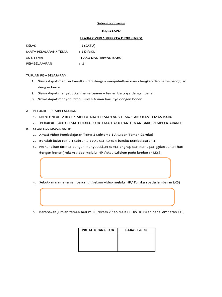 Contoh LKPD SD Kelas 1 | PDF