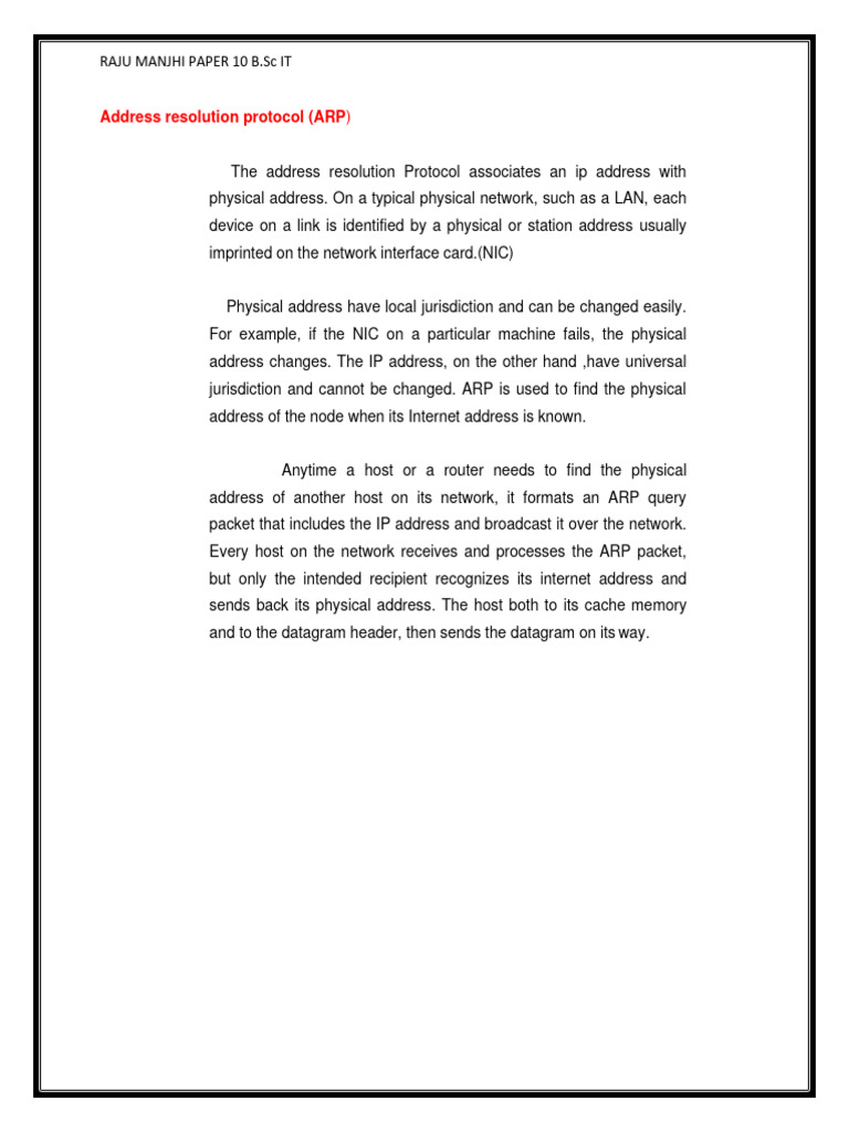 Arp Rarp and Icmp Protocol-Notes | PDF | Internet Protocols | Computer ...