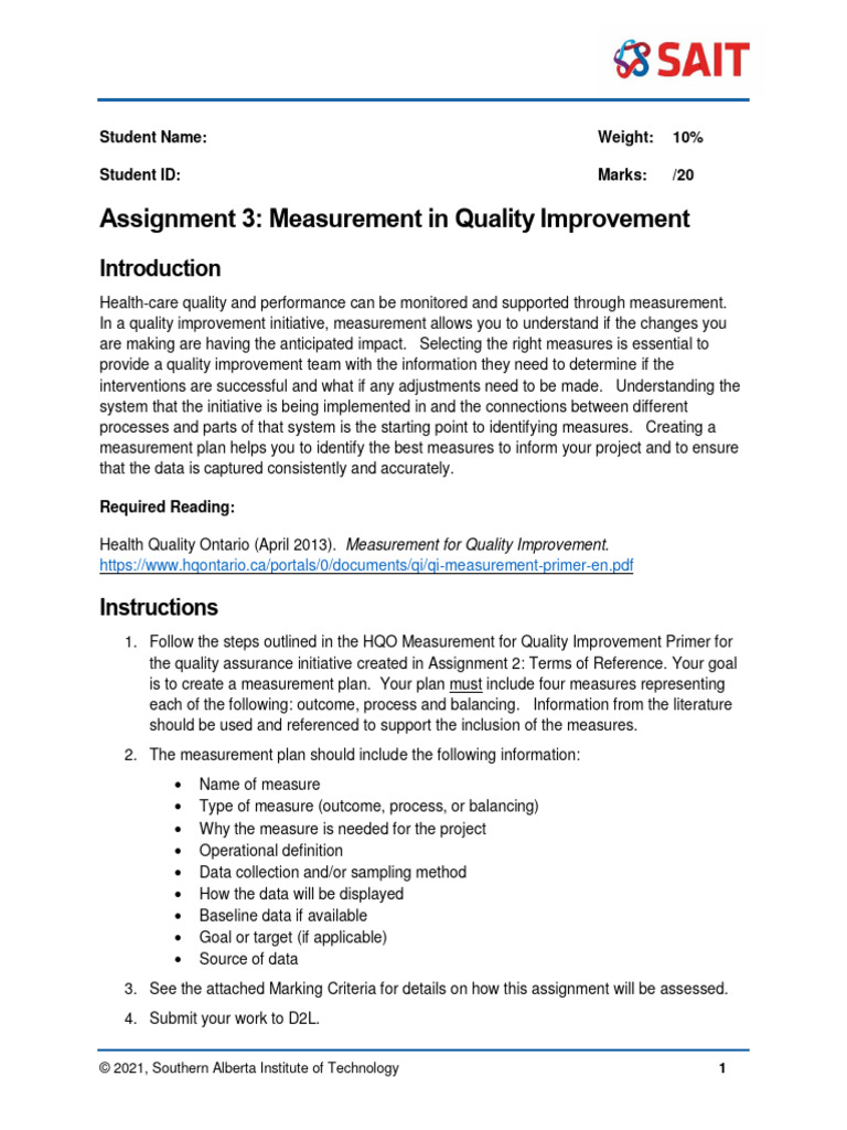 Assignment 3 Measurement in Quality Improvement | Download Free PDF ...