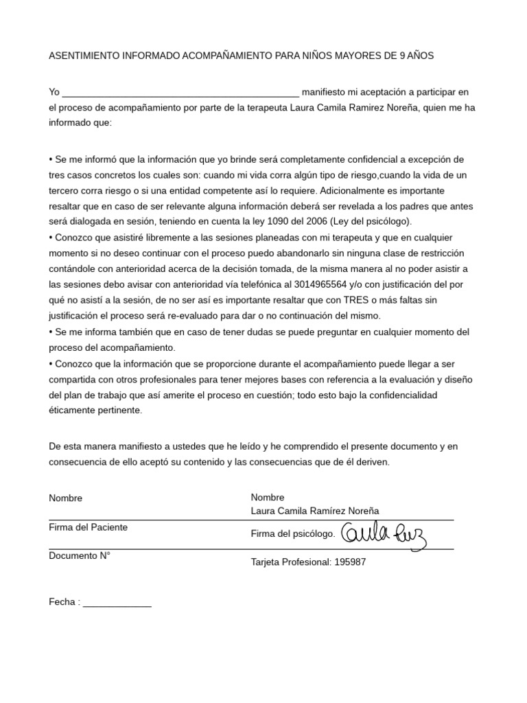 Consentimeinto Editado | PDF | Documento de identidad | Psicólogo