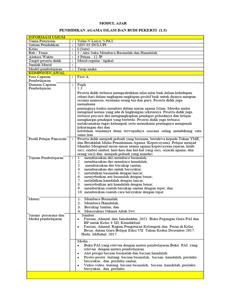 Modul Ajar Kelas 1 Bab 3 | PDF | Karier & Perkembangan | Kesehatan Holistik