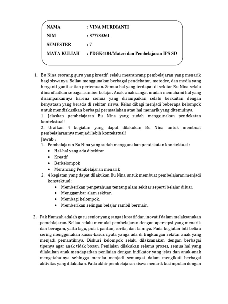 TUGAS Ke 3 - Materi Dan Pembelajaran IPS SD - VINA NIM 877783361 | PDF