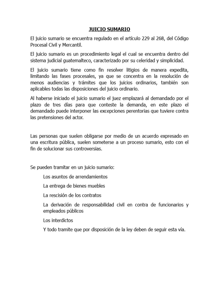 Juicio Sumario | PDF | Ley procesal | Demanda judicial