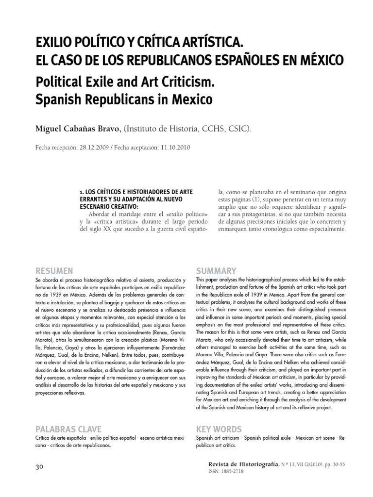 Exilio Político y Crítica Artística. El Caso de Los Republicanos ...