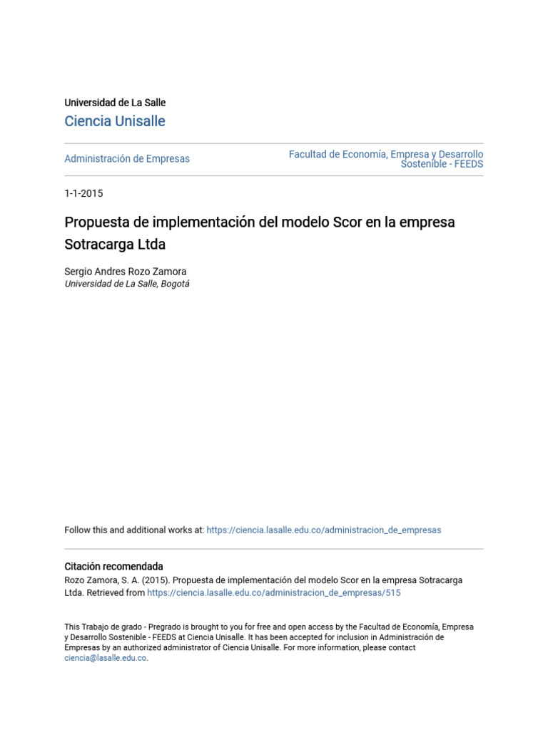 Propuesta de Implementación Del Modelo Scor en La Empresa Sotraca | PDF | Cadena de suministro ...
