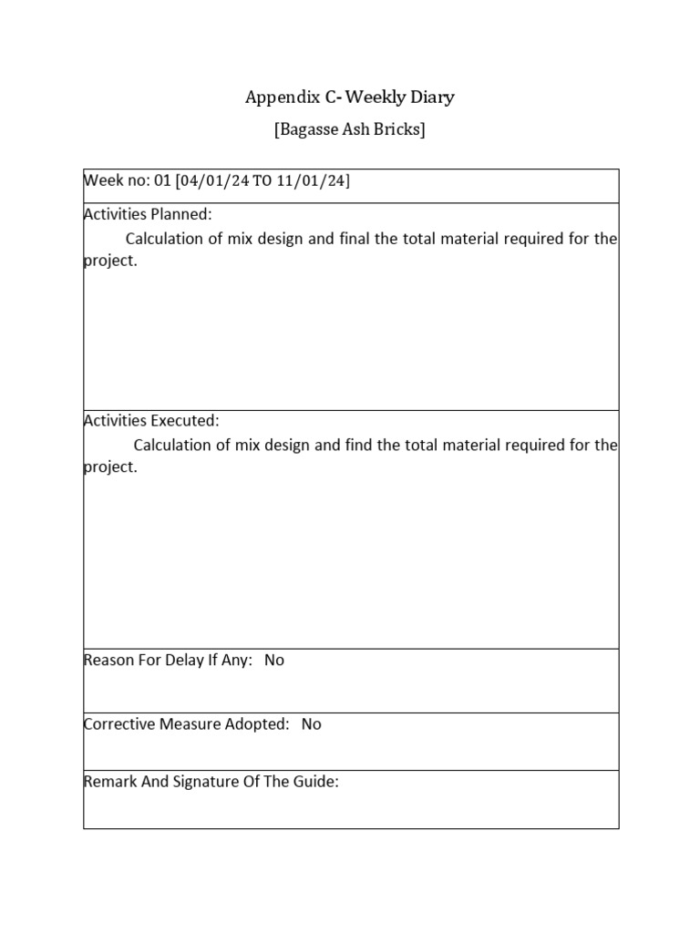 CPP Weekly Diary C-222 | PDF | Brick | Cement