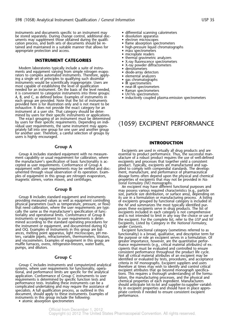 Usp 1059 Excipient Performance | PDF | Tablet (Pharmacy) | Polymers