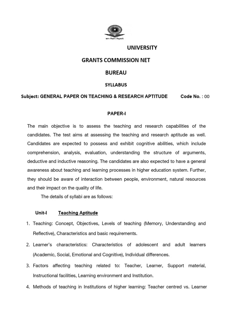 Teaching & Research Aptitude Syllabus | PDF | Learning | Reason