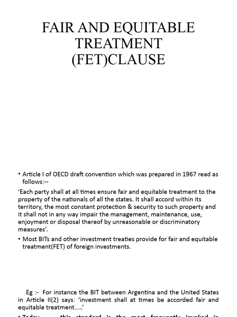 Fair and Equitable Treatment (Fet) Clause | Download Free PDF | Treaty ...