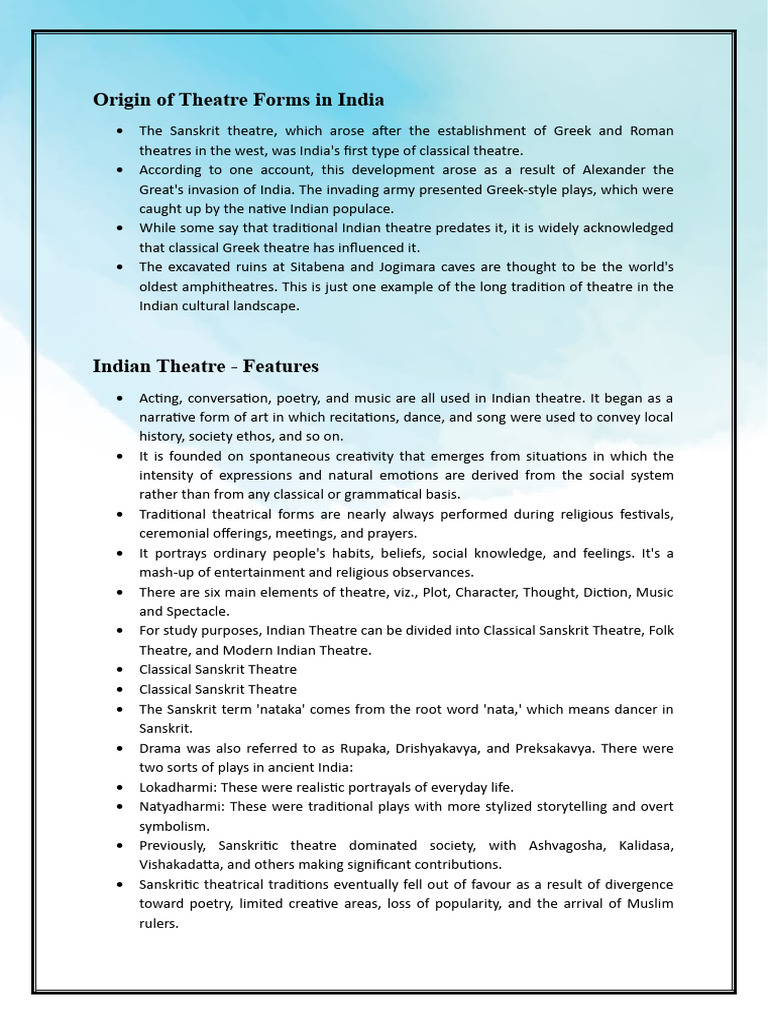 Origin of Theatre Forms in India | PDF | Theatre