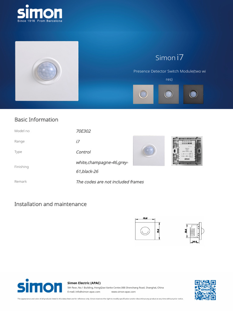 70E301 Presence Detector Switch Module (Two Wires) | PDF