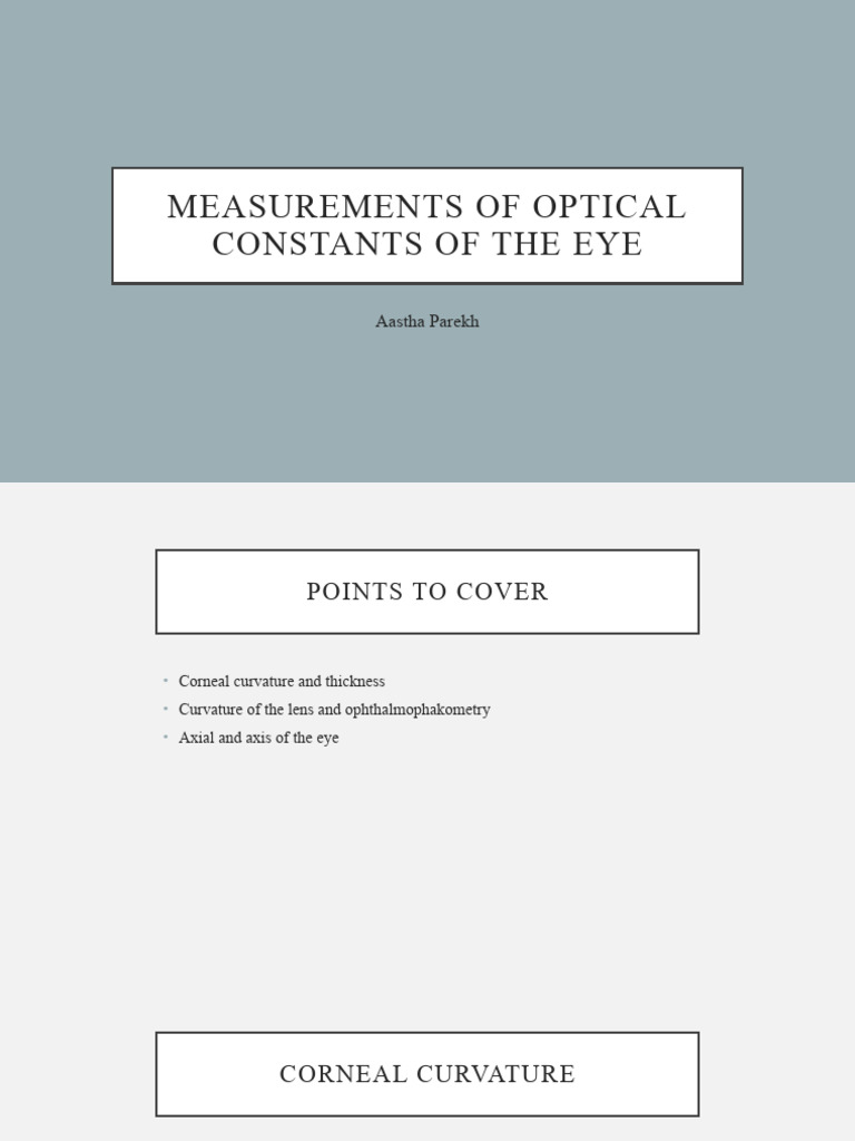 Optical Constants and Eye Measurements | PDF | Cornea | Human Eye