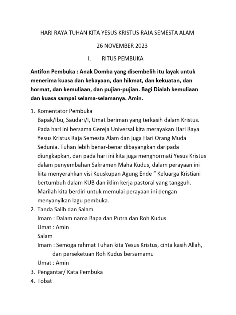 Hari Raya Tuhan Kita Yesus Kristus Raja Semesta Alam | PDF | Agama ... Hari Raya Tuhan Kita Yesus Kristus Raja Semesta Alam | PDF | Agama ...