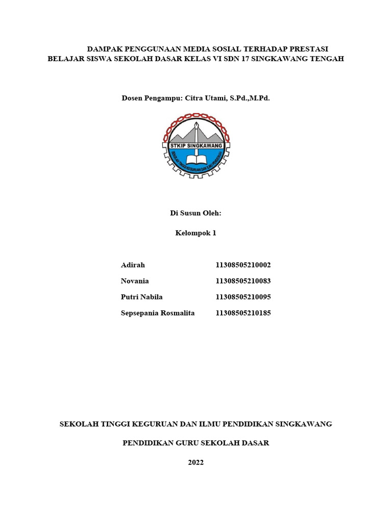 Dampak Penggunaan Media Sosial Terhadap Prestasi Belajar Siswa Sekolah Dasar | PDF