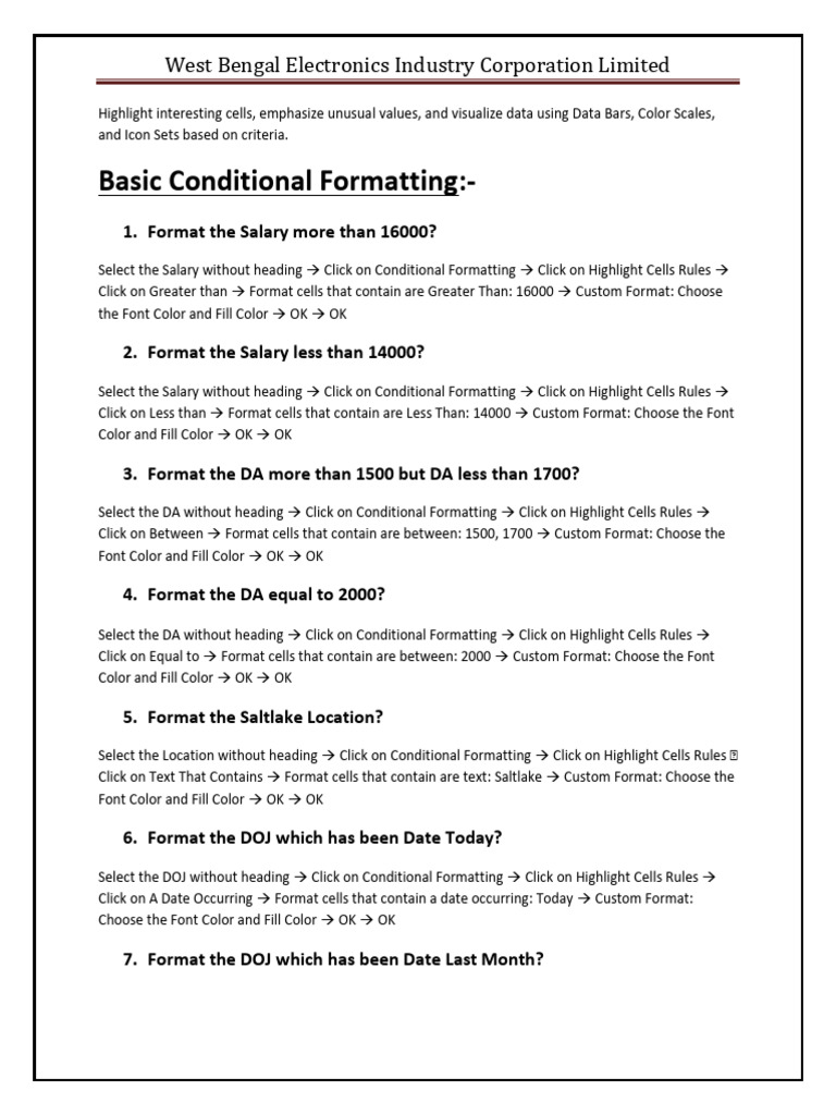 Basic Conditional Formatting | PDF | Computing