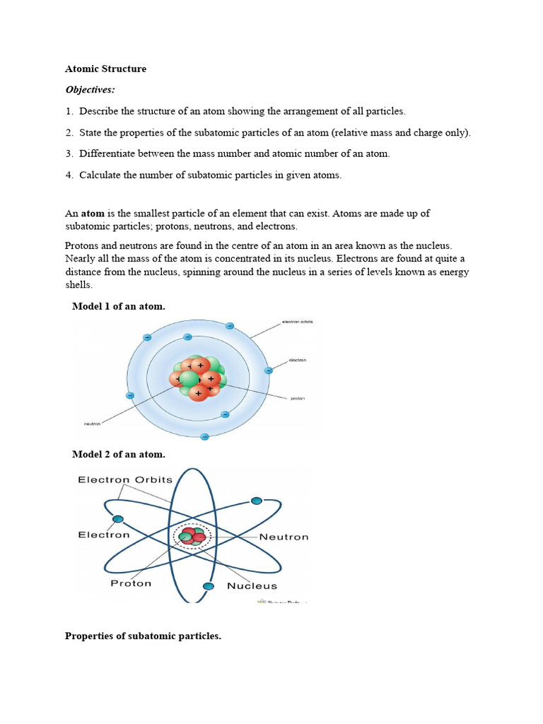 Notes On Atomic Structure | PDF | Atoms | Atomic Nucleus