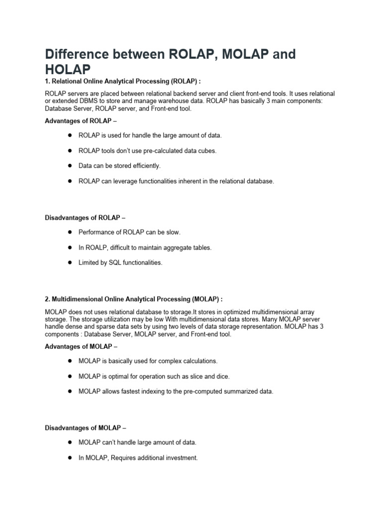 Difference Between ROLAP, MOLAP and HOLAP | PDF | Information ...