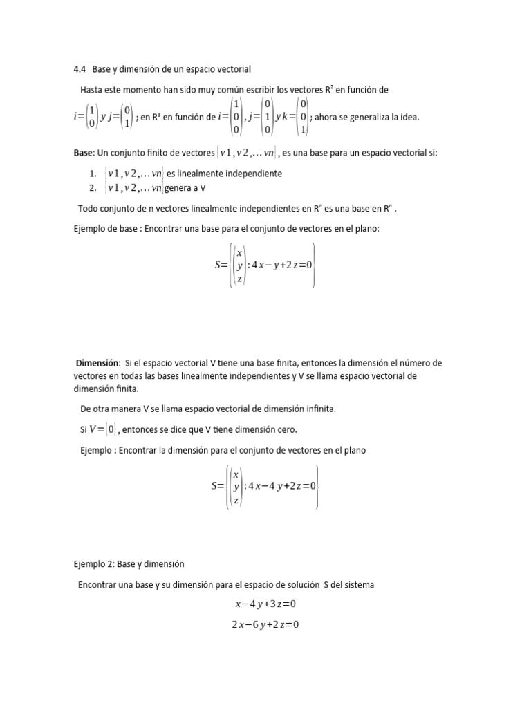 Tema 4.4 Base y Dimensión de Un Esp Vec | PDF | Base (álgebra lineal) | Espacio vectorial