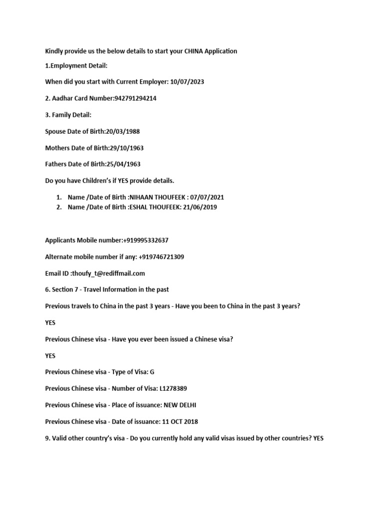 CHINA Application Form 3 | PDF | Travel | Law