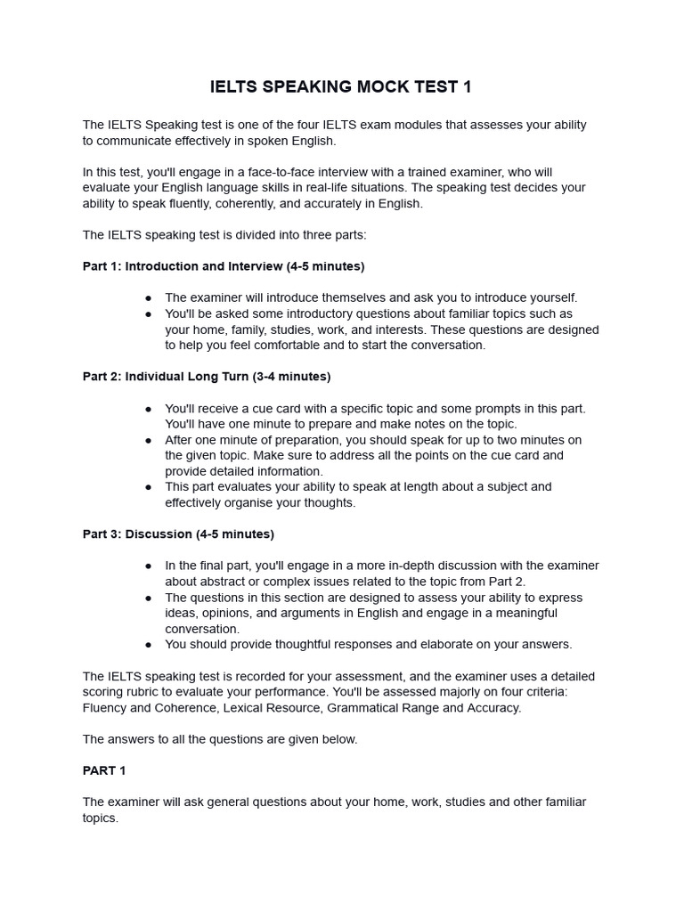 IELTS Speaking Sample Paper 1 | PDF | Question | English Language