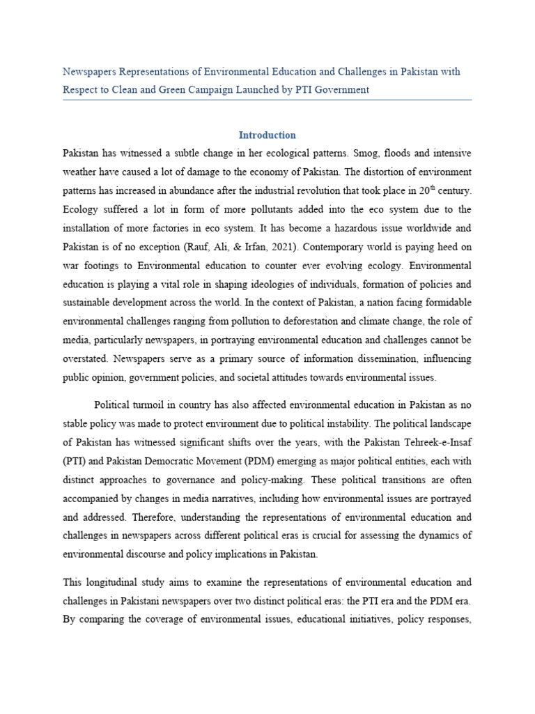 Newspapers Representations of Environmental Education and Challenges in Pakistan. (ARS) | PDF ...