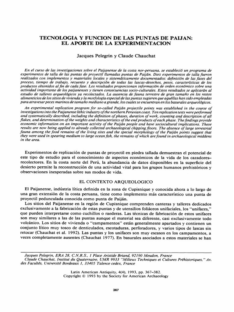 LAA - 1993 - 4-4 - 367-382 Tecnología y Función de Las Puntas de Paiján, Experimentación ...