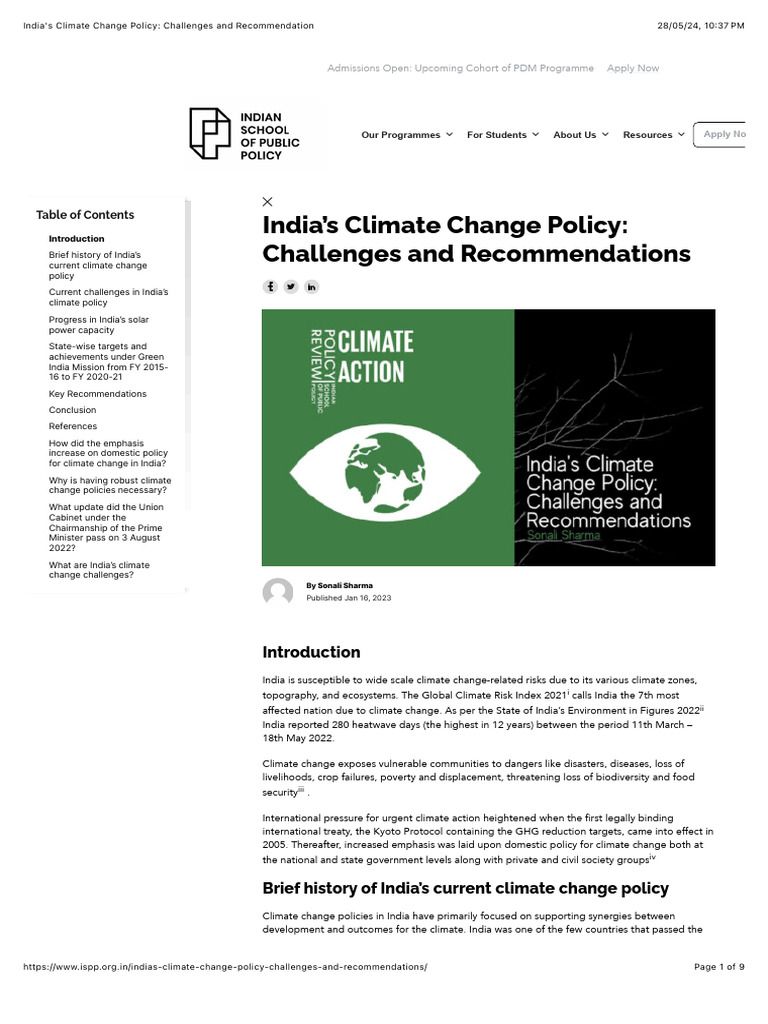 India's Climate Policy: Challenges & Solutions | PDF | Climate Change ...