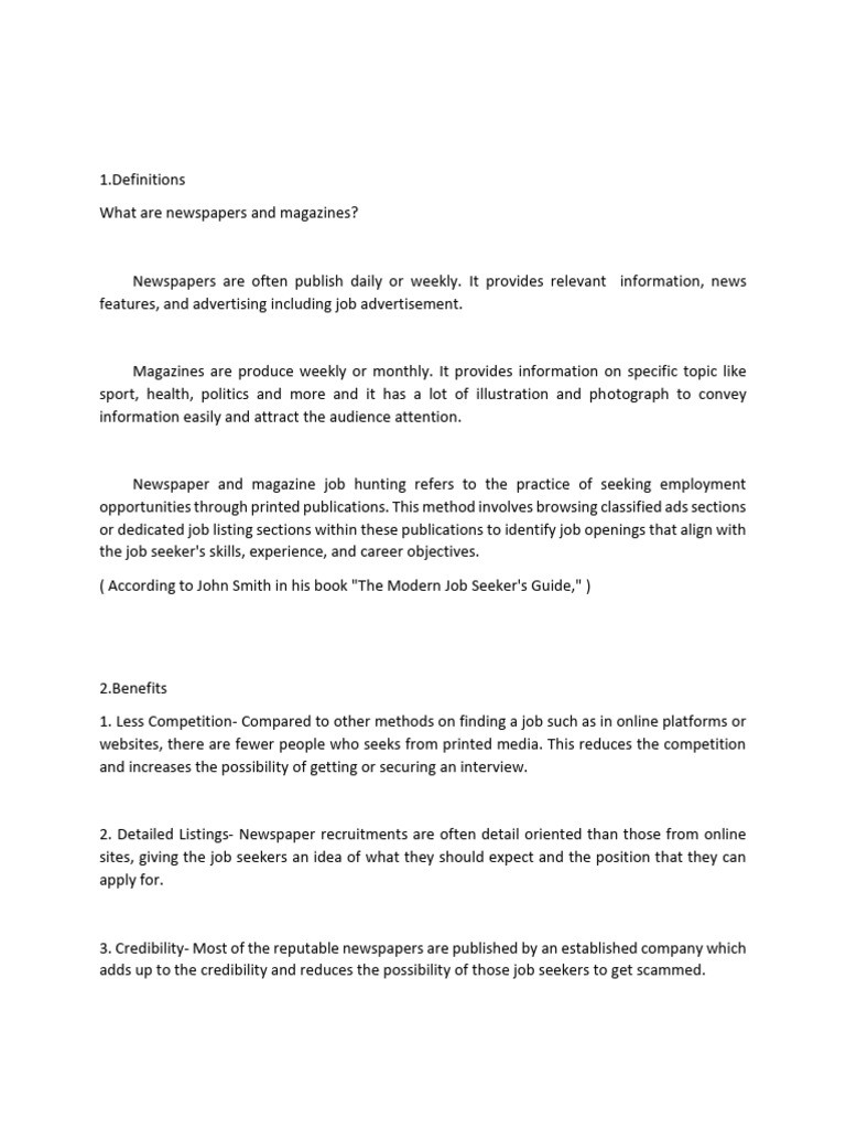 Job Ads in Newspapers and Magazines | PDF | Newspapers | Advertising