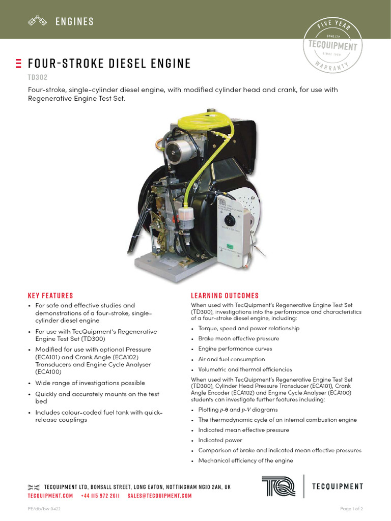 TD302 Diesel Engine Datasheet | Download Free PDF | Diesel Engine | Engines