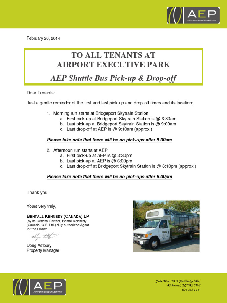 AEP - Shuttle Bus Pick-Up N Drop-Off Times | PDF