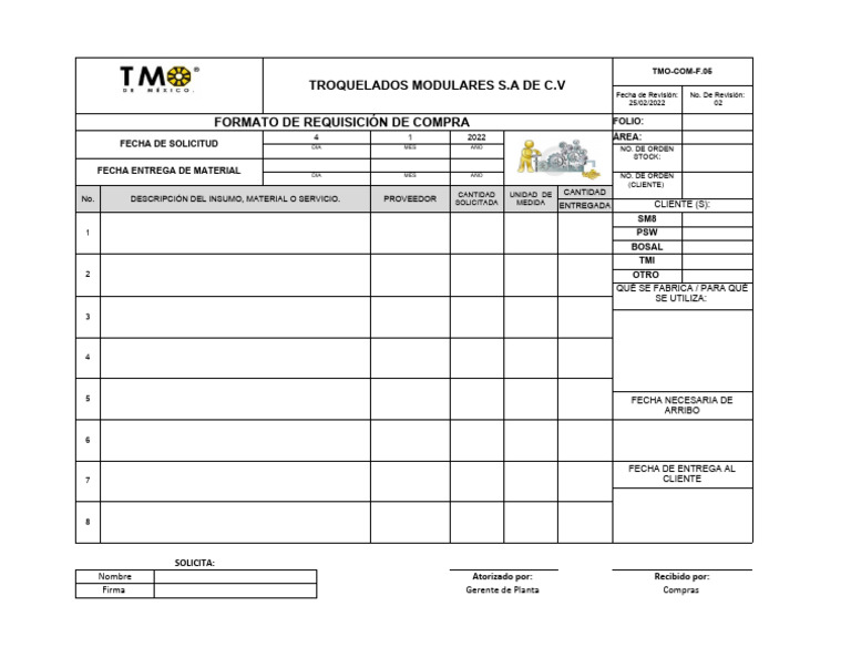 Formato de Requisición de Compra TMO | PDF
