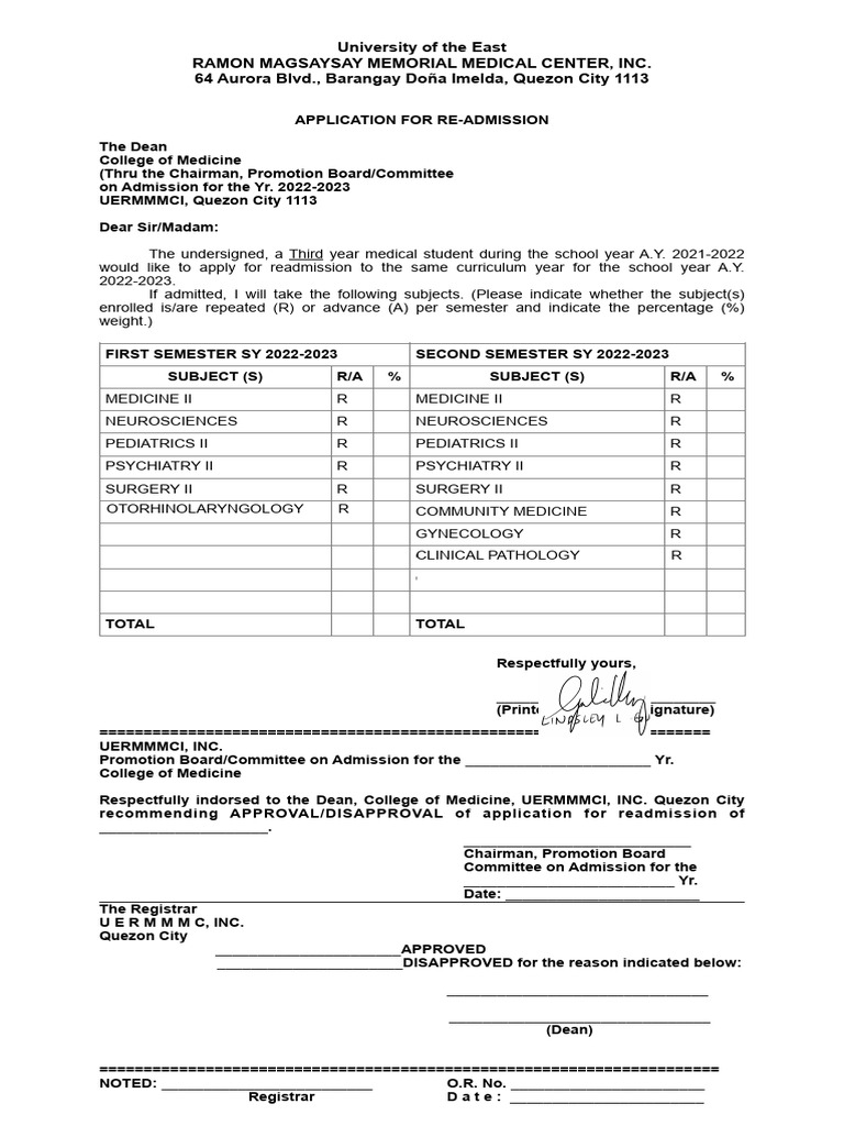 UERMMMCI Readmission Application 2022-2023 | PDF | Medical School ...