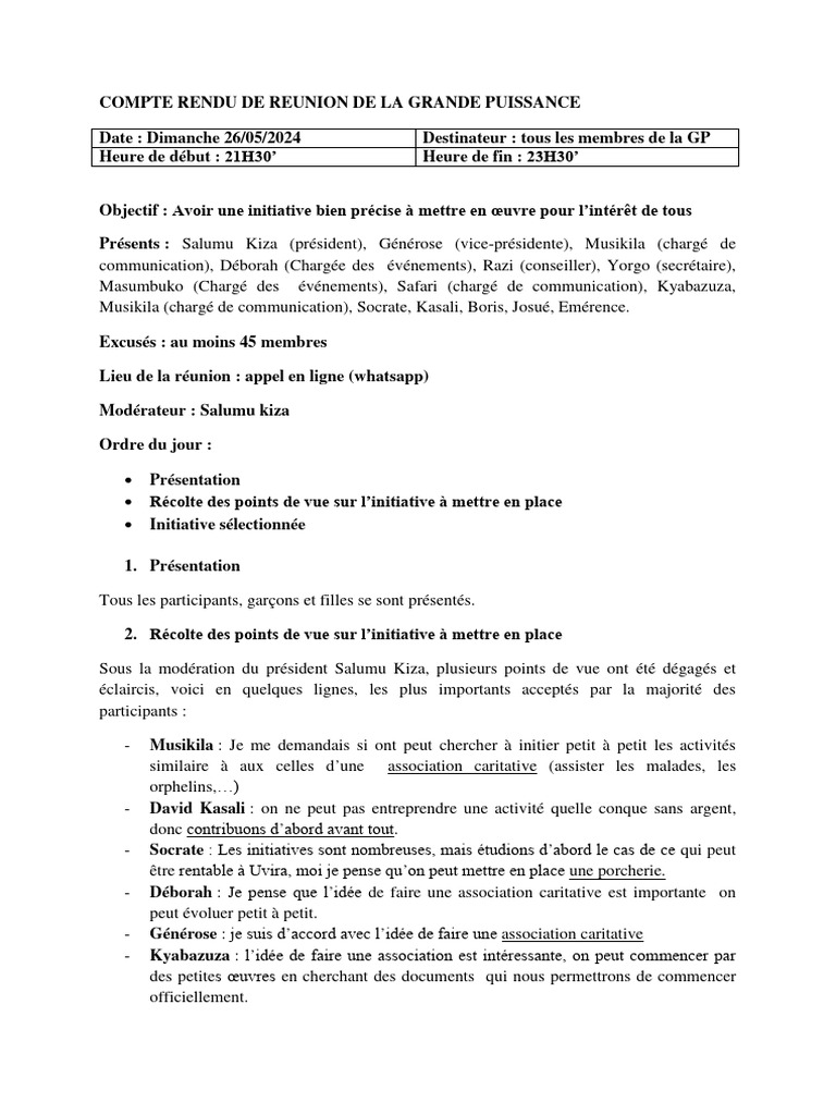 Compte Rendu Réunion GP du 26/05/2024 | PDF