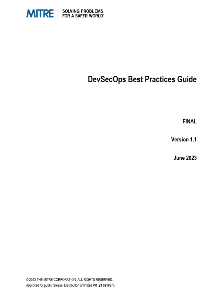 DevSecOps - Best - Practices Guide MITRE | Download Free PDF | Software ... DevSecOps - Best - Practices Guide MITRE | Download Free PDF | Software ...