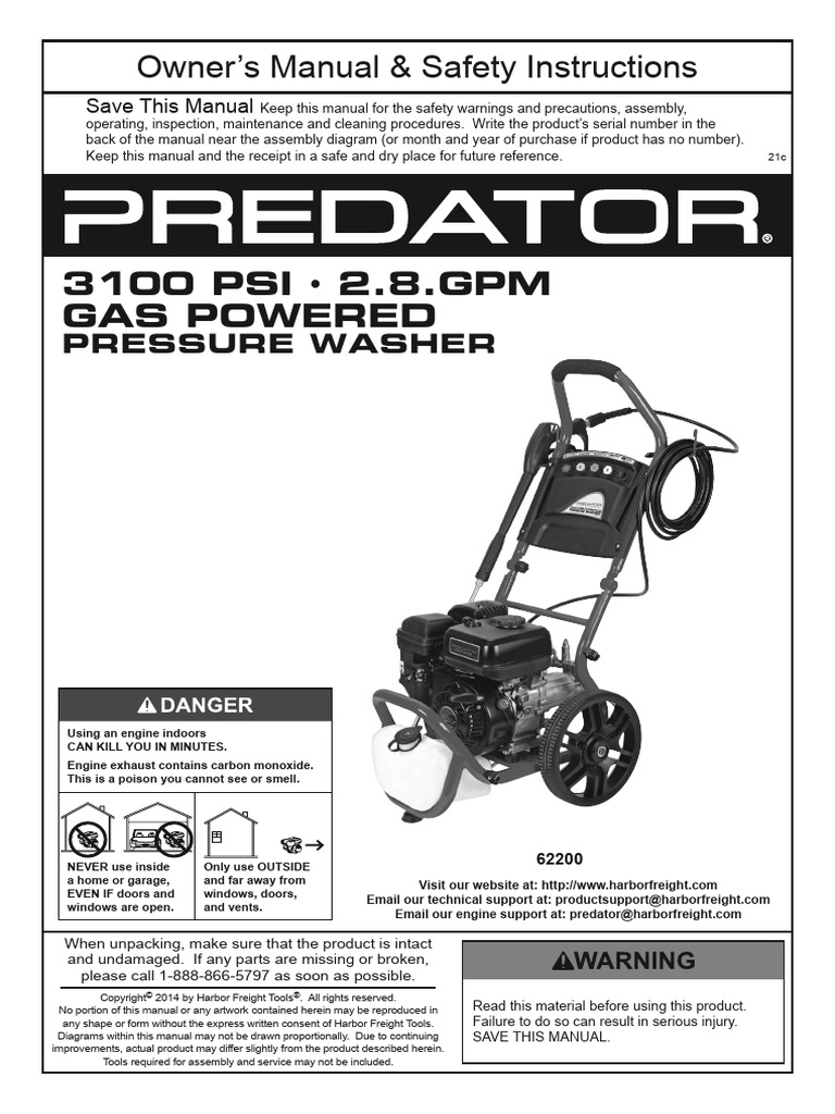 Owner's Manual & Safety Instructions: 3100 PSI - 2.8.GPM Gas Powered ...
