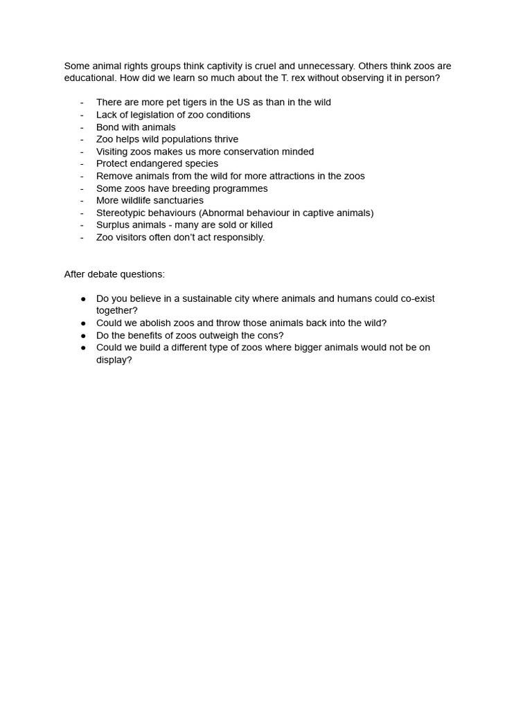 Should Zoos Exist Debate | PDF | Wellness