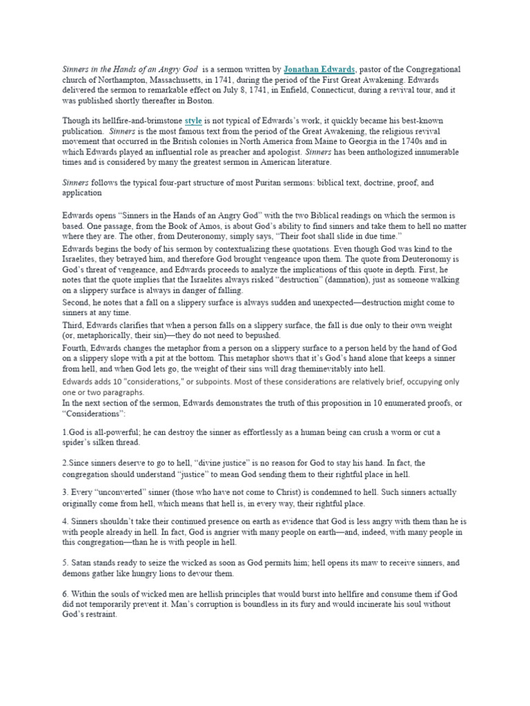 Sinners in The Hands of Angry God | PDF | Hell | Sin