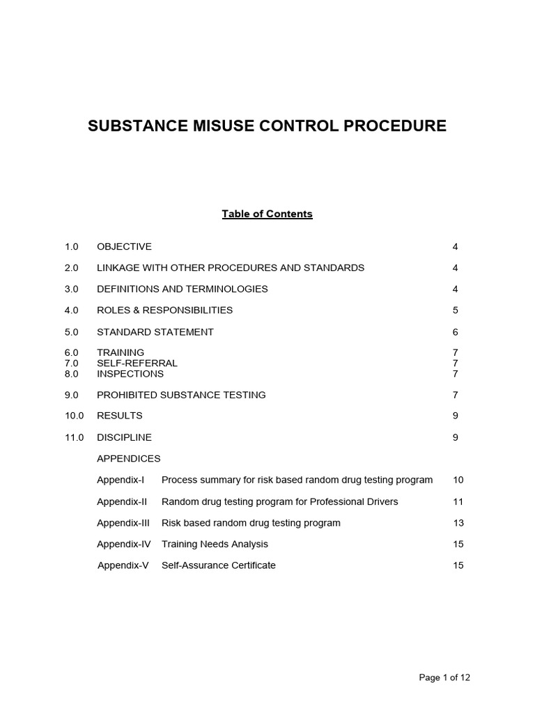 Substance Misuse Control Procedure | PDF | Employment | Drug Test