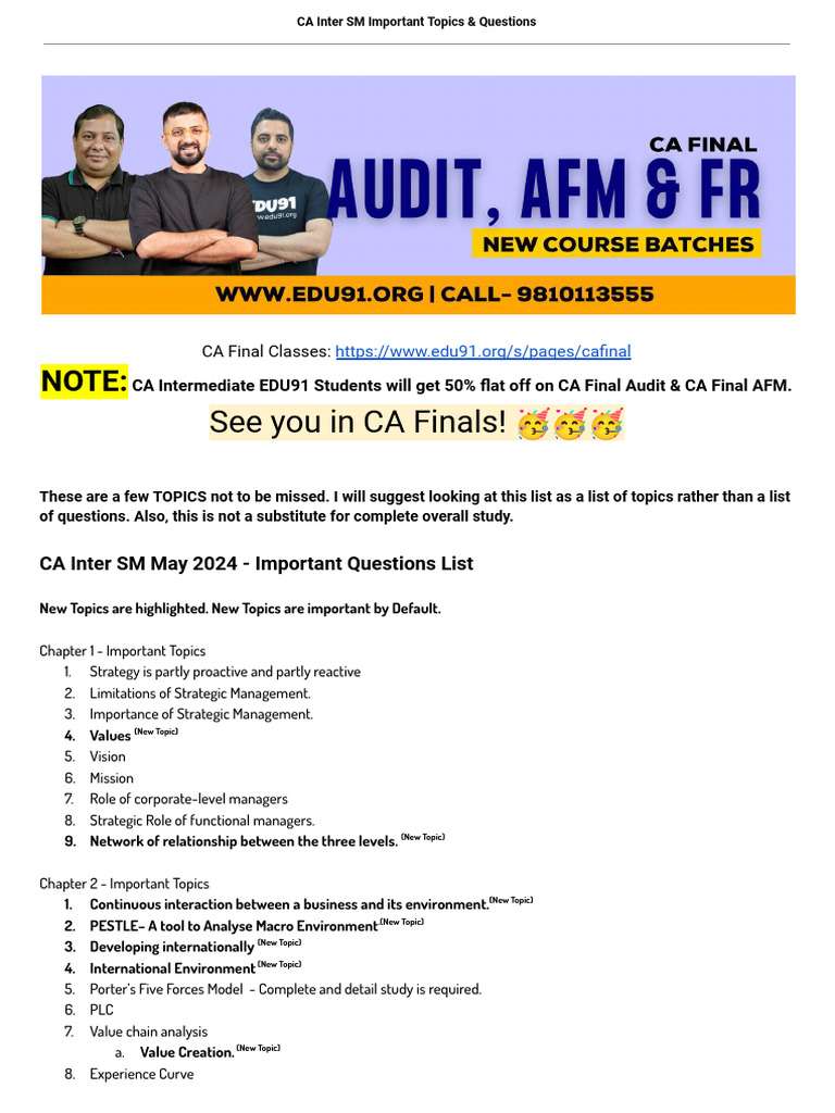CA Inter SM Important Topics & Questions | PDF | Strategic Management ...