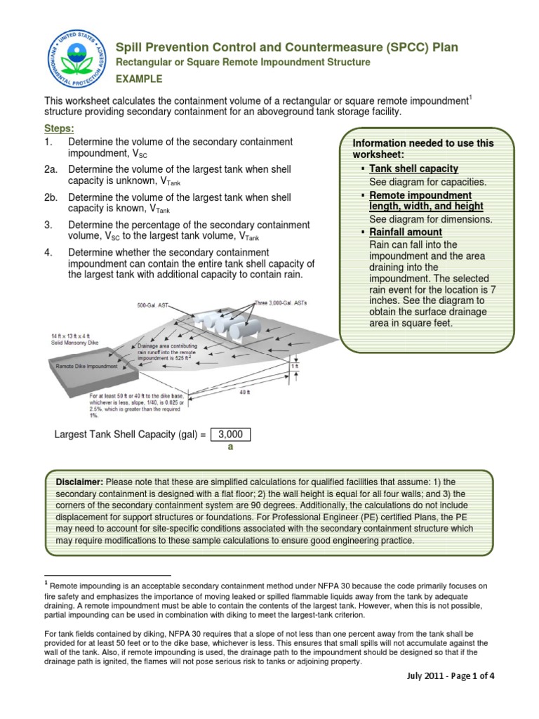 Spill Prevention Control and Countermeasure (SPCC) Plan: Rectangular or ...
