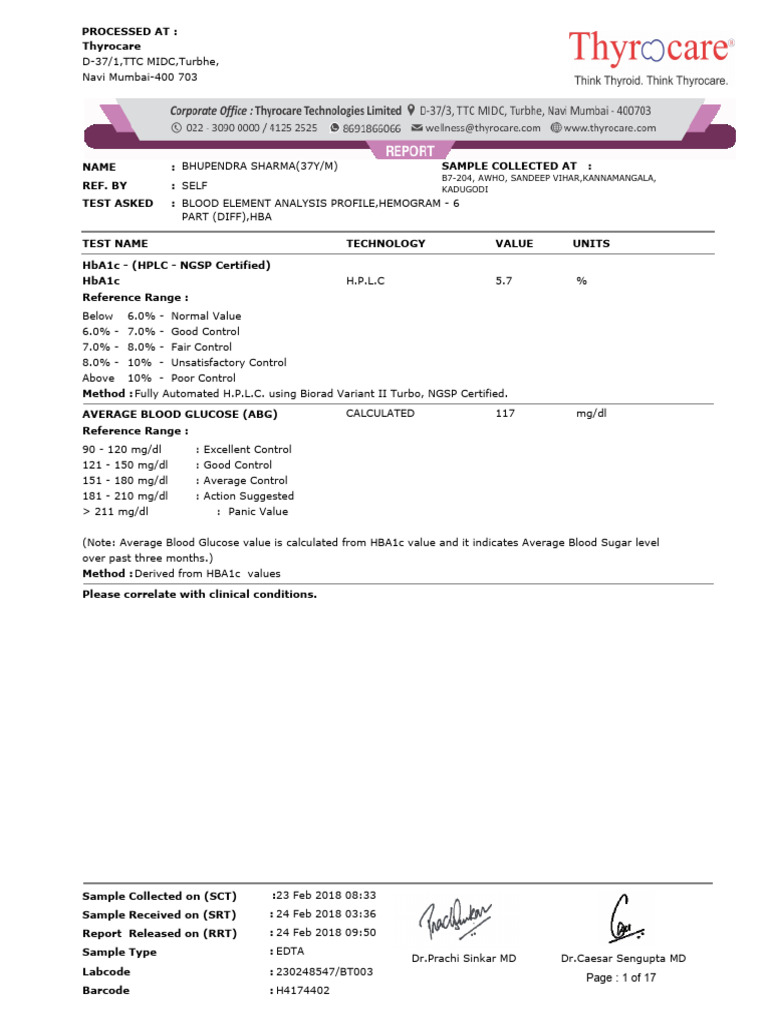 Blood Test Results for Bhupendra Sharma | PDF | Clinical Medicine ...