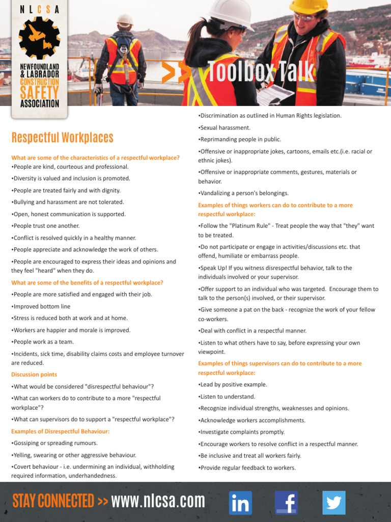 Toolbox Talk Respectful Workplaces | Download Free PDF | Sexual ...