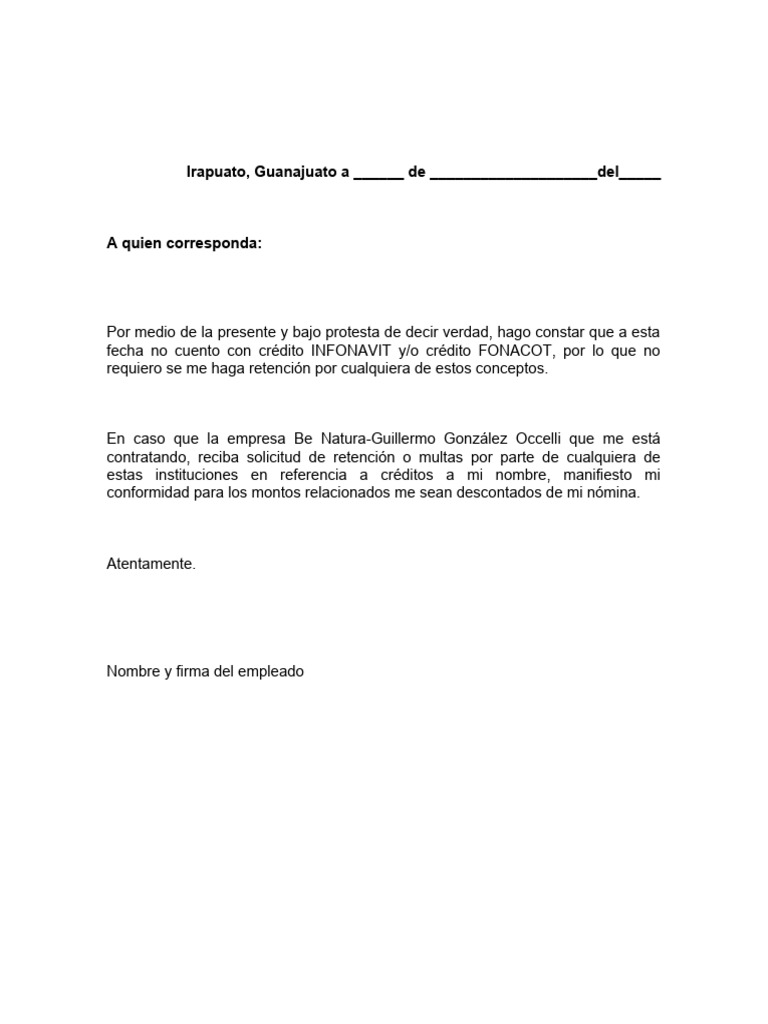 BN Carta Infonavit Fonacot | PDF