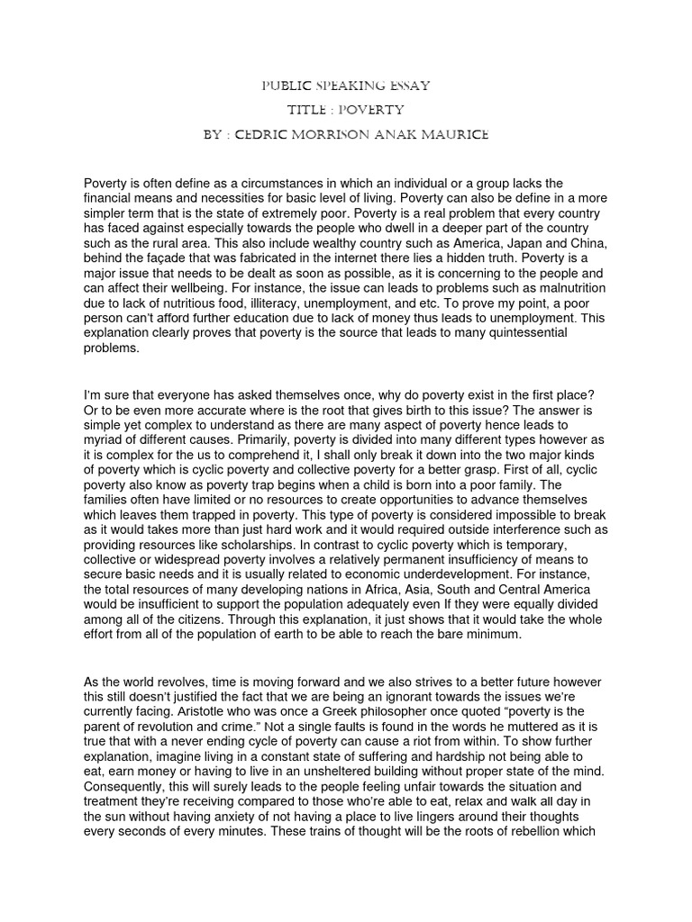 Poverty Essay | PDF | Poverty | Poverty & Homelessness Poverty Essay | PDF | Poverty | Poverty & Homelessness