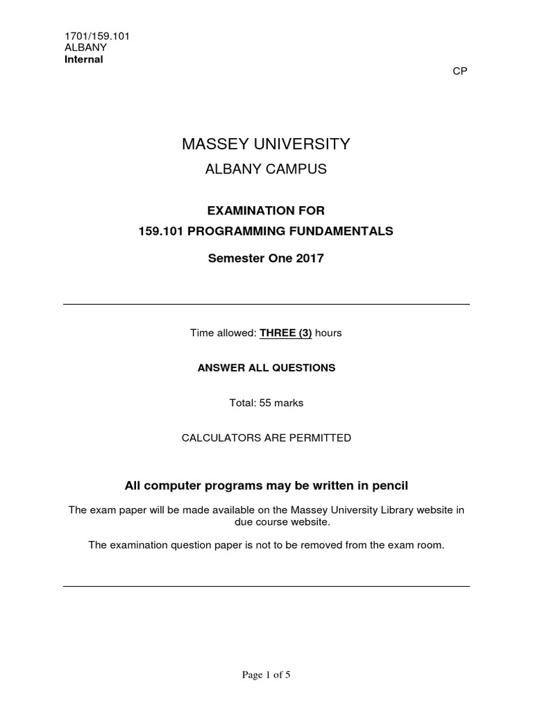 159.101 Computer Science Fundamentals - Massey - Exam - S1 2017 | PDF | String (Computer Science ...