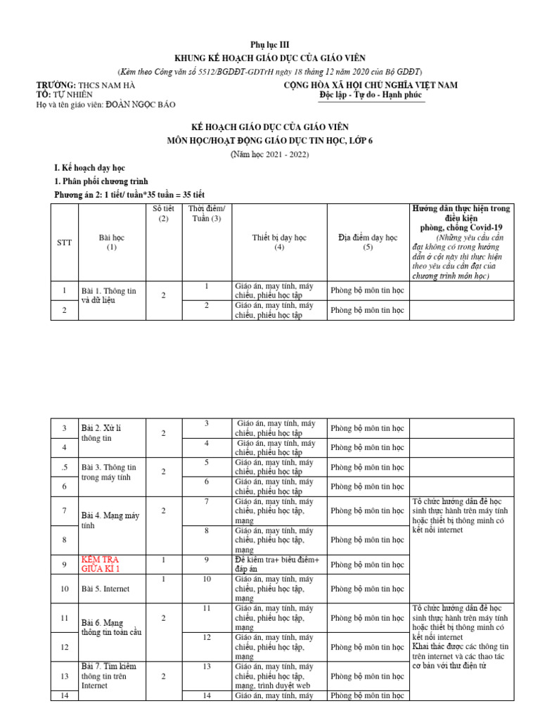 Phu - Luc - 3 - TIN 6 CV 4040 | PDF