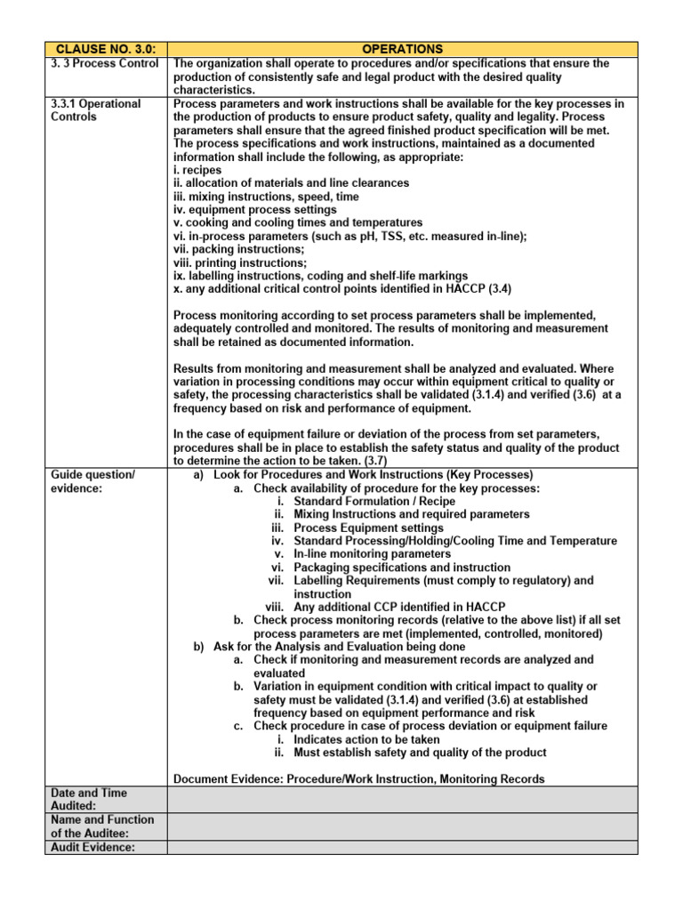 STANDARD CLAUSE 3.3 To 3.4 - OPERATIONS (HACCP) | PDF | Calibration ...