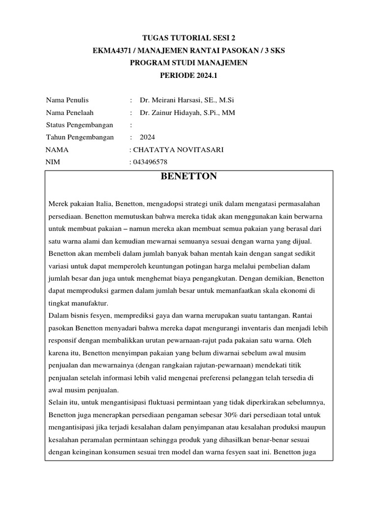 Tugas 2 Manajemen Rantai Pasokan | PDF