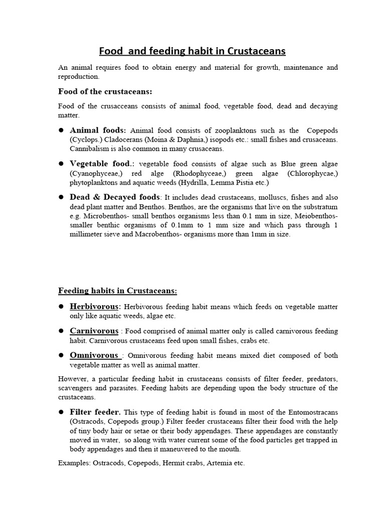 Crustaceans: Diet and Feeding Habits | PDF | Crustacean | Predation
